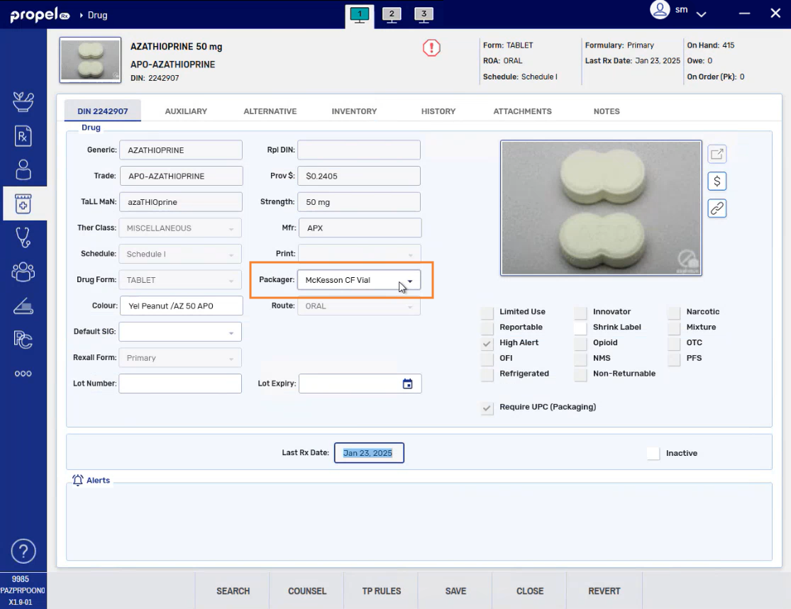 Central Fill Retail Packager Prescription Setup